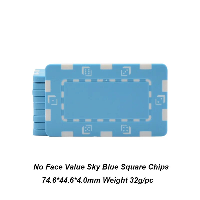 10-компонентные квадратные фишки из АБС-пластика без номиналов, монеты с чипами Texas Hold'em Blackjack Casino Club для азартных игр и развлечений, 10Pcs Sky Blue