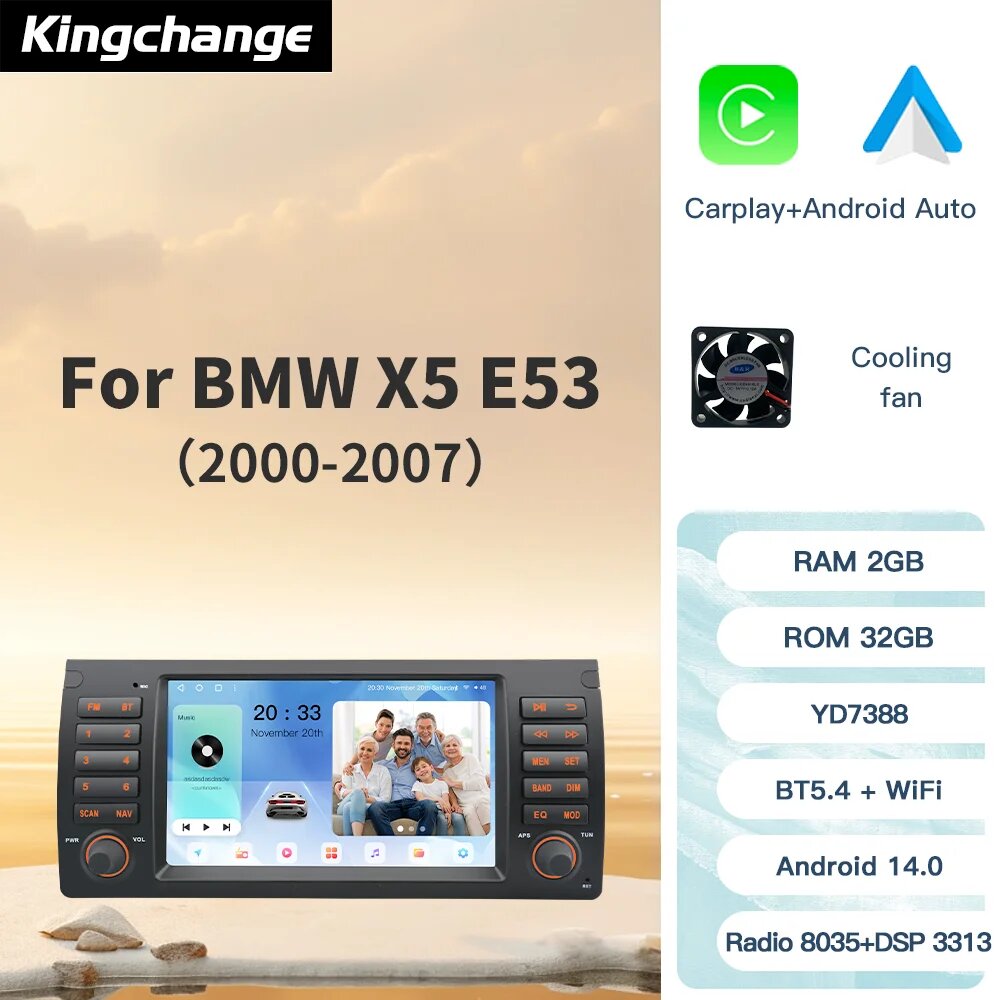 Kingchange Android 14 8 "2 Din автомобильный радиоприемник мультимедийный плеер для BMW E53 X5 1995-2003 CarPlay Auto GPS DSP Wi-Fi 360 камера BT SWC, K3 2 32