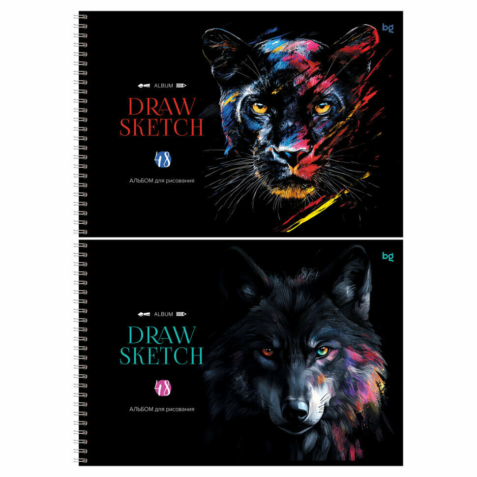 Альбом для рисования 48л, А4, на гребне BG "Яркий черный", 8 штук, 378722