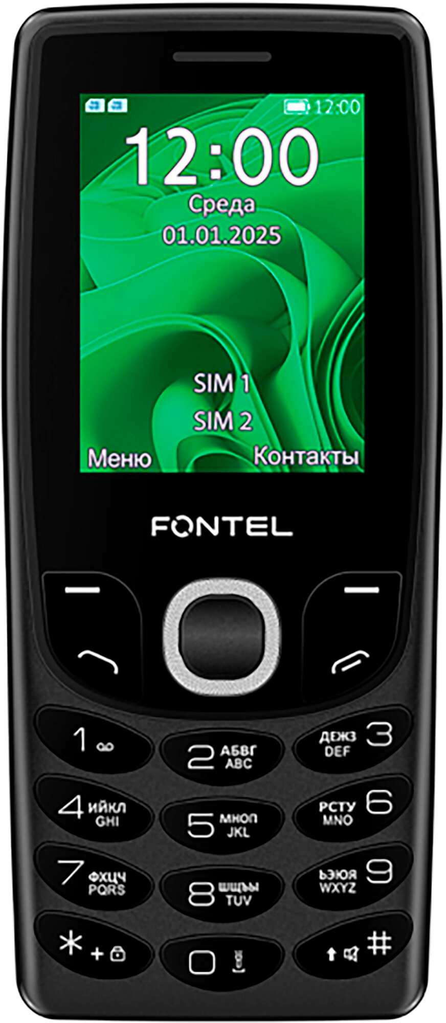Телефон Fontel FP250, зеленый, чёрный, две SIM, аккумулятор 1000мАч