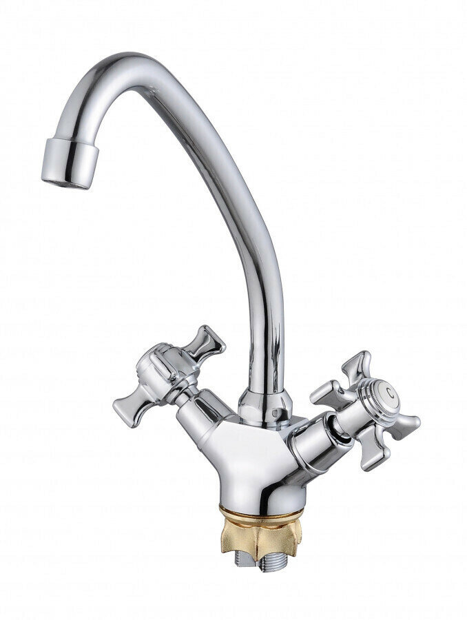 Смеситель для раковины на кухню или ванну. Кухонный кран для воды поворотным с высоким изливом для мойки. Сантехника для кухни VIKO V-1103 хром