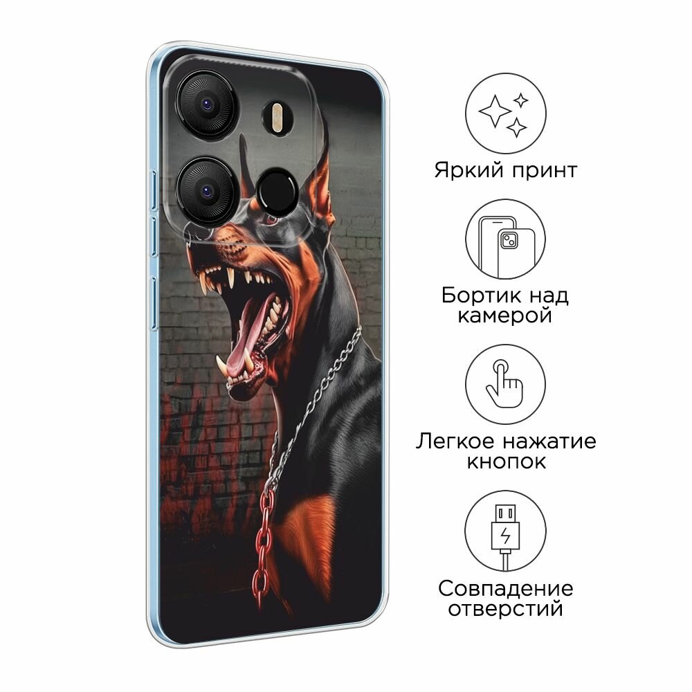 Чехол на Tecno Pop 7 / Текно Поп 7 с принтом "Доберман с цепью" — фото 1