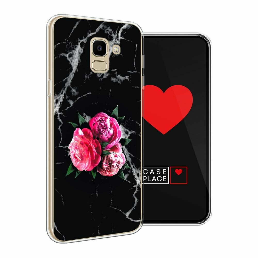 Чехол на Samsung Galaxy J6 2018 / Самсунг Галакси Джей 6 2018 с принтом "Букет на черном мраморе" — фото 1