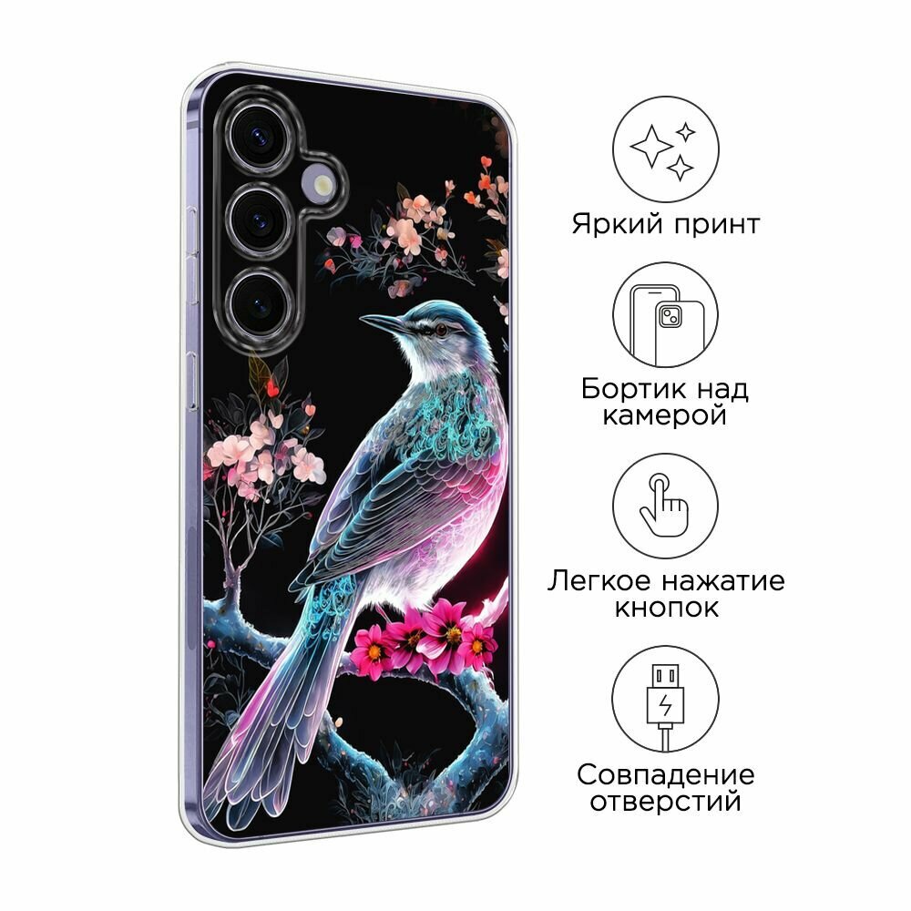 Чехол на Samsung Galaxy S24 Plus / Самсунг S24 Plus с принтом "Птица на цветущем дереве" — фото 1