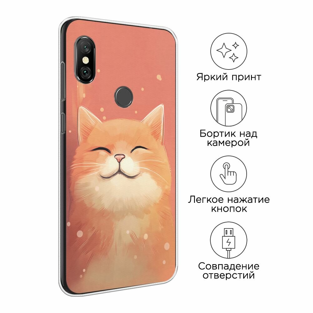 Чехол на Xiaomi Redmi Note 6 Pro / Сяоми Редми Нот 6 Про с принтом "Довольный рыжий котик" — фото 1