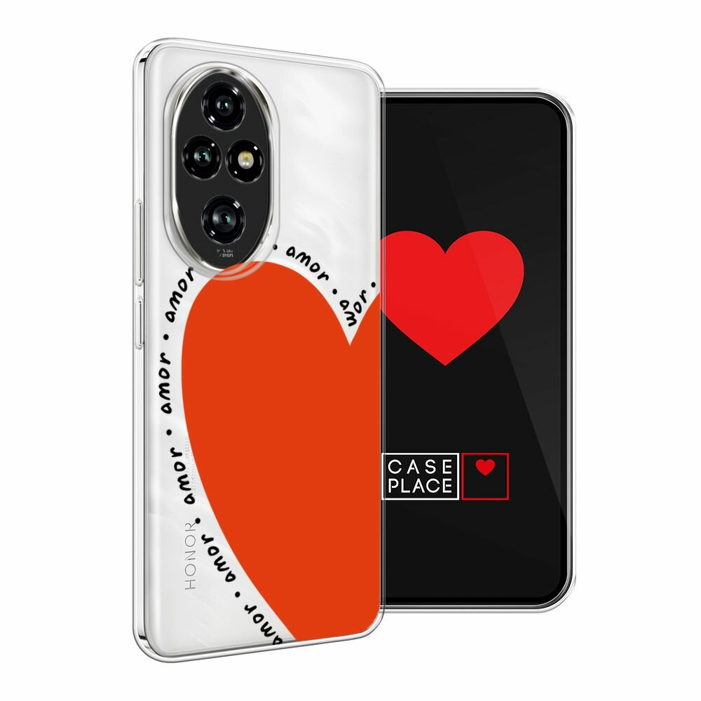 Чехол на Honor 200 Pro / Хонор 200 Про с принтом "amor heart 2 - 14 февраля", прозрачный — фото 1