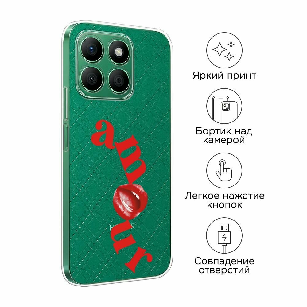 Чехол на Honor X8B / Хонор X8B с принтом "Amour lips - 14 февраля", прозрачный — фото 1