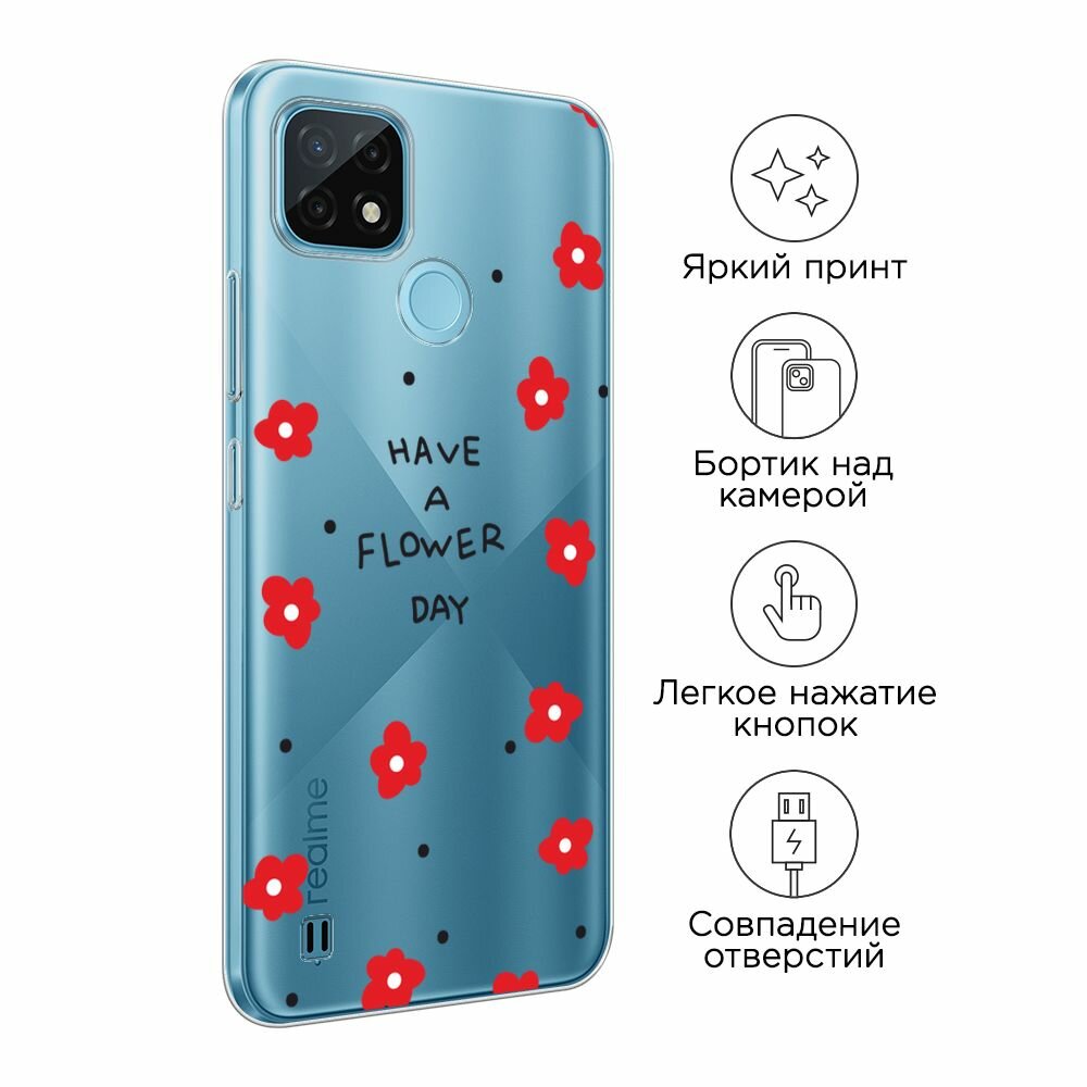 Чехол на Realme C21 / Реалми С21 с принтом "Have a flower day 2", прозрачный — фото 1