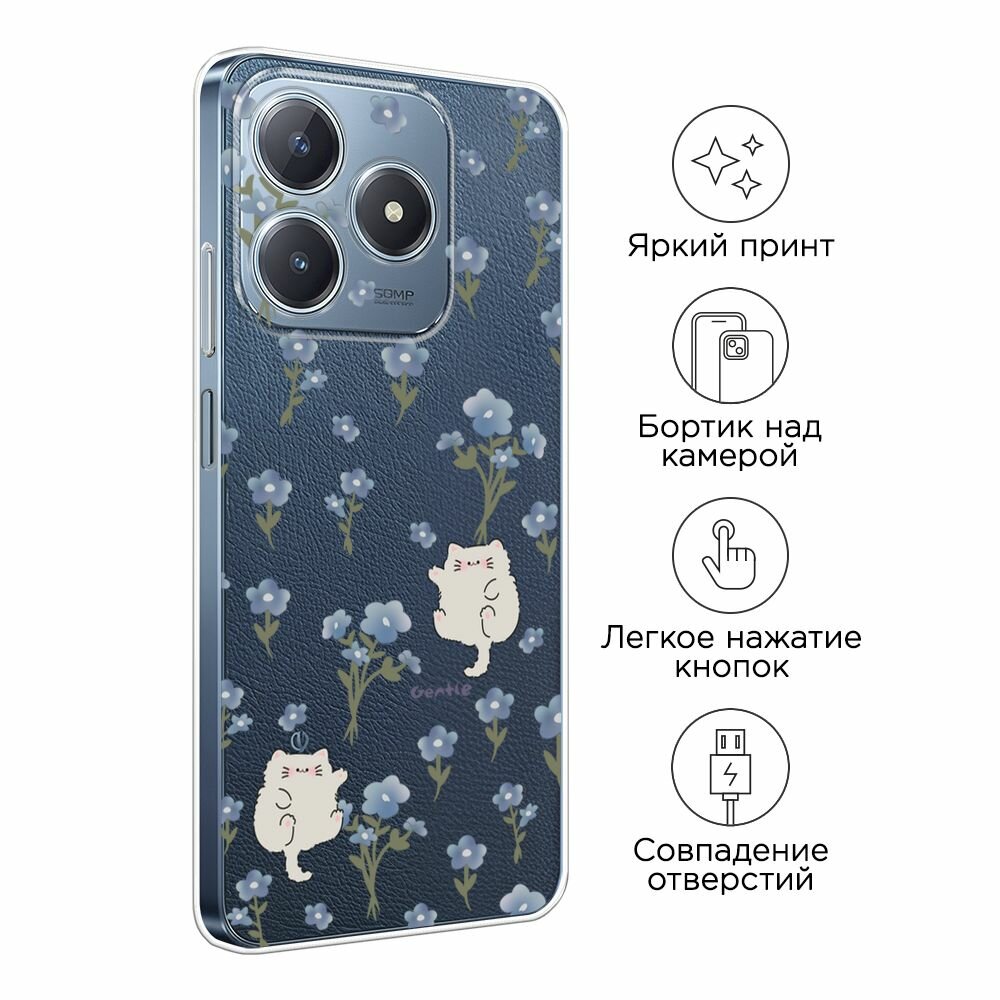 Чехол на Realme C63 / Реалми С63 с принтом "Gentle cats", прозрачный — фото 1