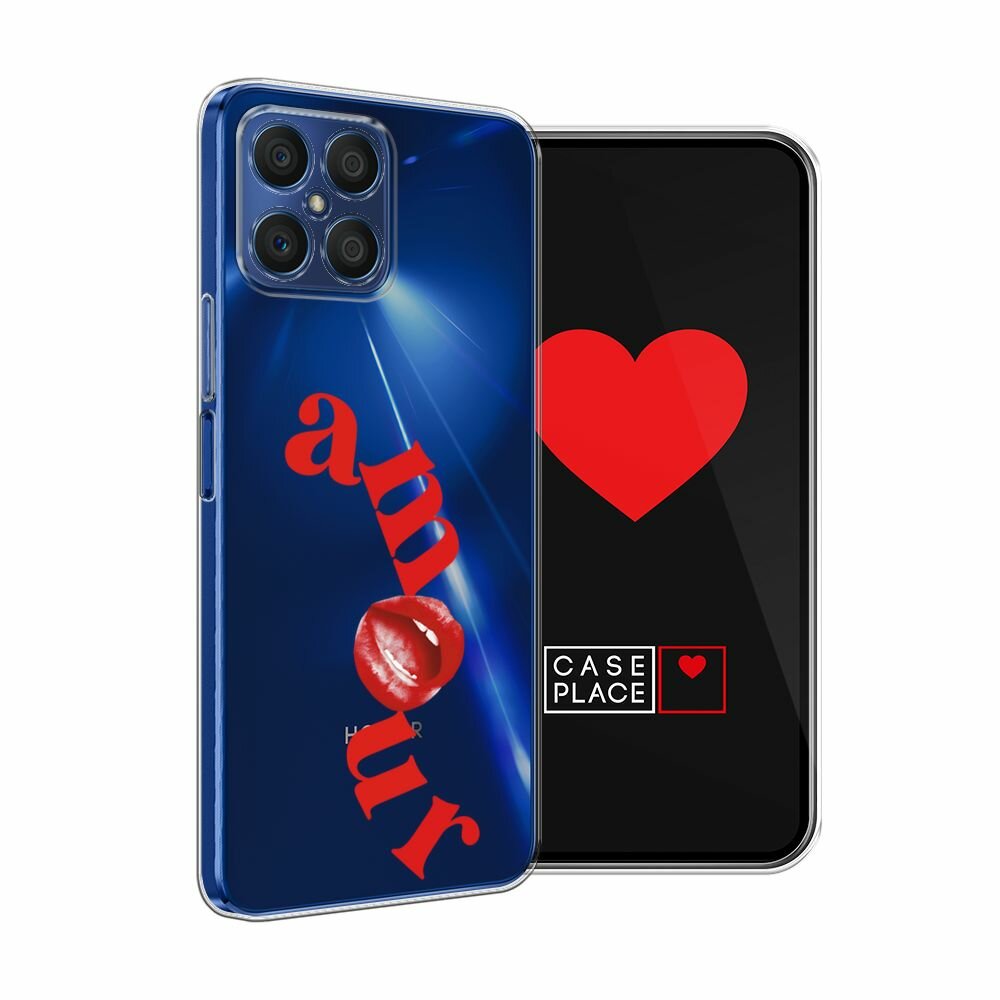 Чехол на Honor X8 / Хуавей X8 с принтом "Amour lips - 14 февраля", прозрачный — фото 1