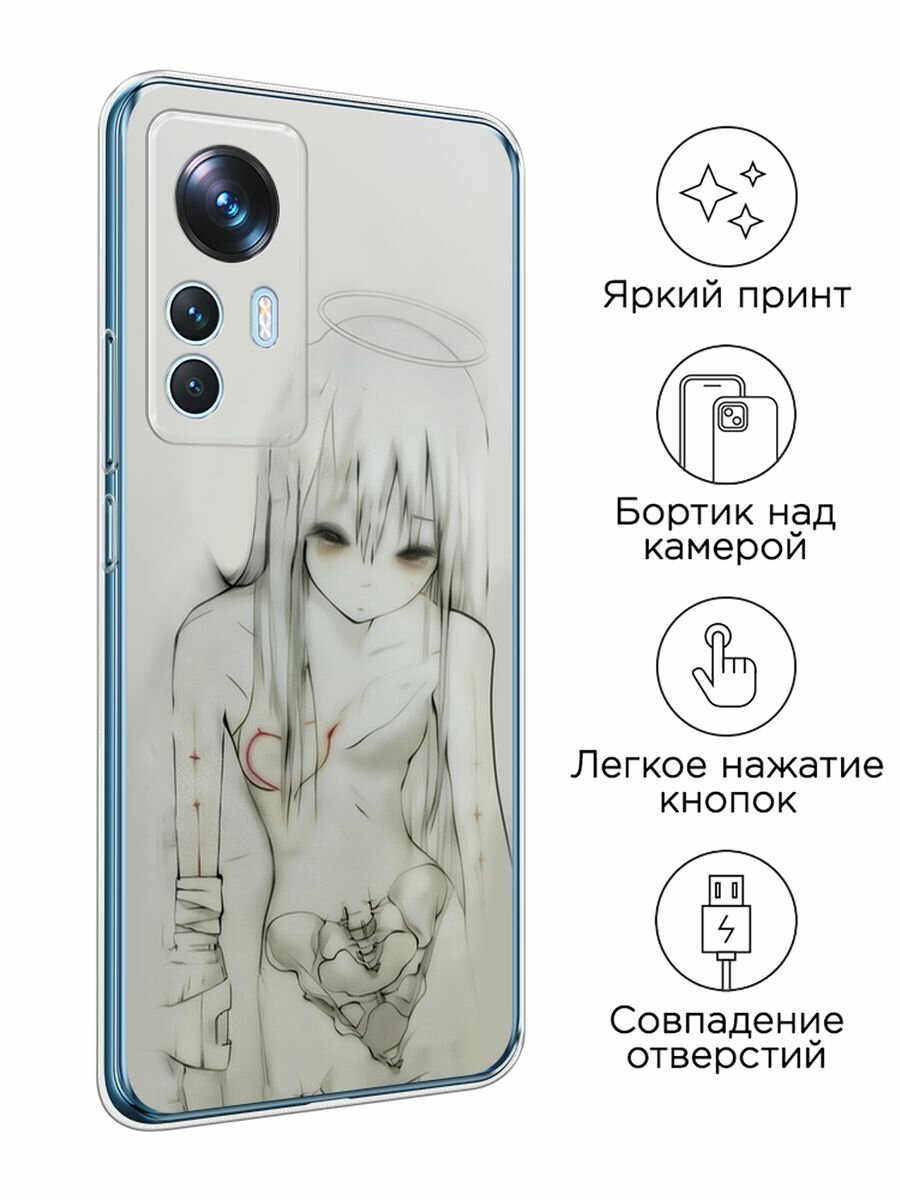 Чехол на Xiaomi 12T/12T Pro / Сяоми 12T/12T Про с принтом "Аниме рисунок чёрно-белый" — фото 1