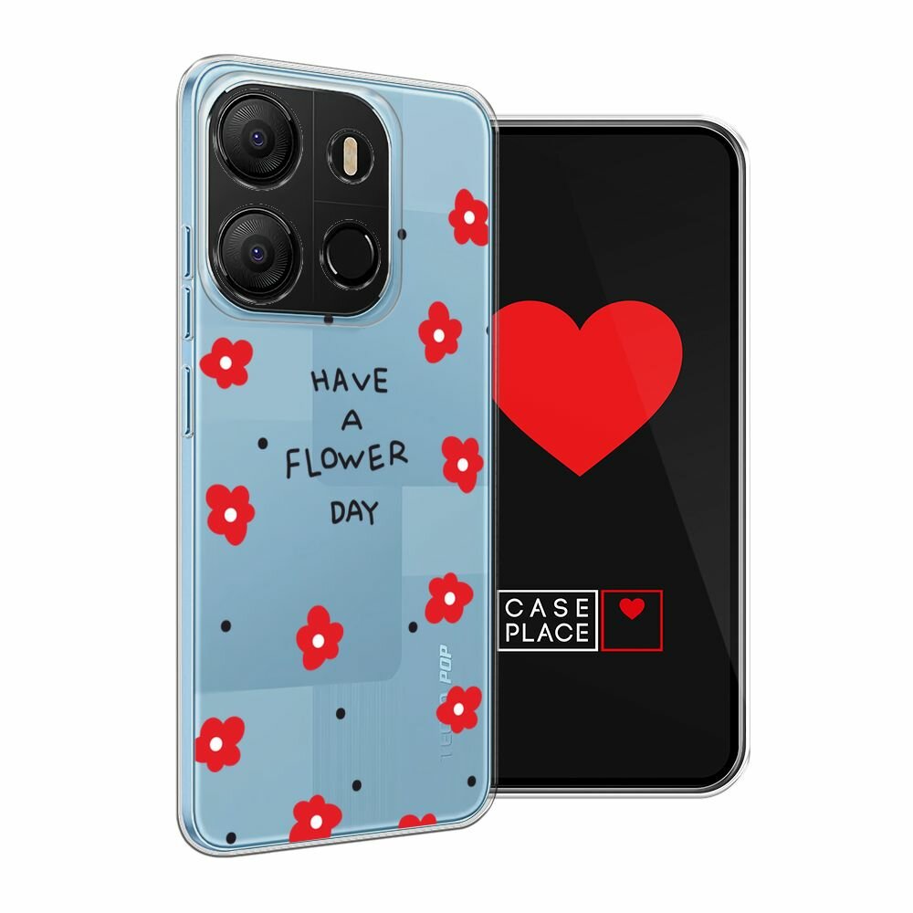 Чехол на Tecno Pop 7 / Текно Поп 7 с принтом "Have a flower day 2", прозрачный — фото 1