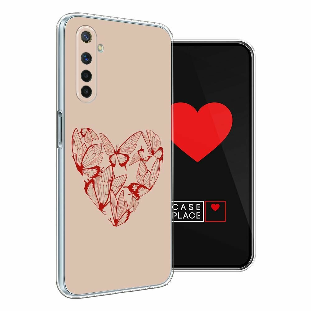 Чехол на Realme 6 / Реалми 6 с принтом "Сердце из бабочек - 14 февраля" — фото 1