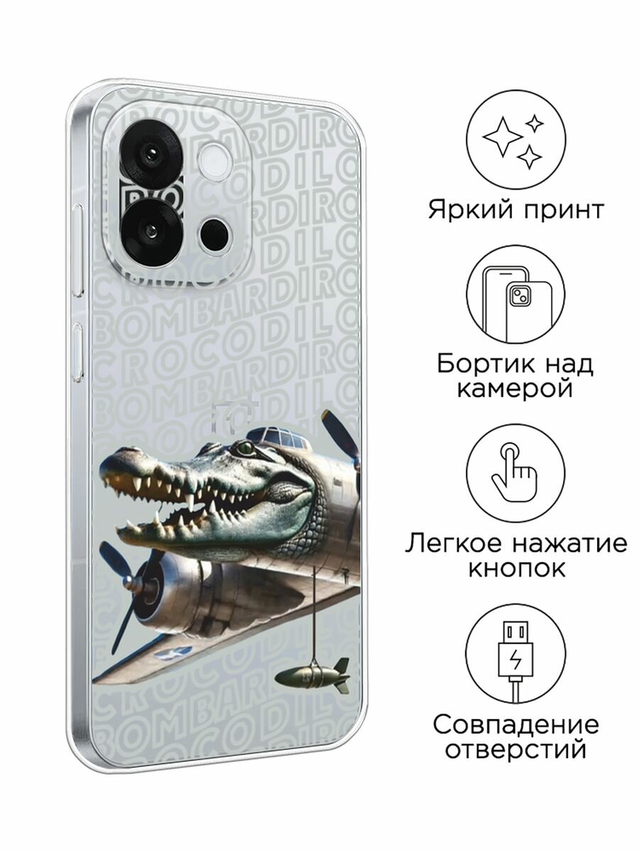 Чехол на OnePlus 13T / Ван Плас 13Т с принтом "Бомбардиро крокодило 2", прозрачный — фото 1