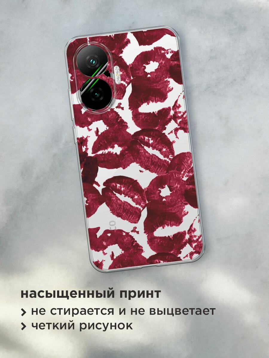 Чехол на Poco F7 / Поко F7 с принтом "Помада паттерн 2", прозрачный — фото 1