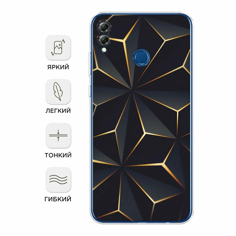 Силиконовый чехол на Honor 8X / Хонор 8Х с принтом "Черные полигоны" — фото 1