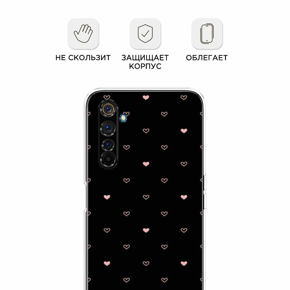 Чехол на Realme 6 Pro / Реалми 6 Про с принтом "Черный фон и сердечки" — фото 1