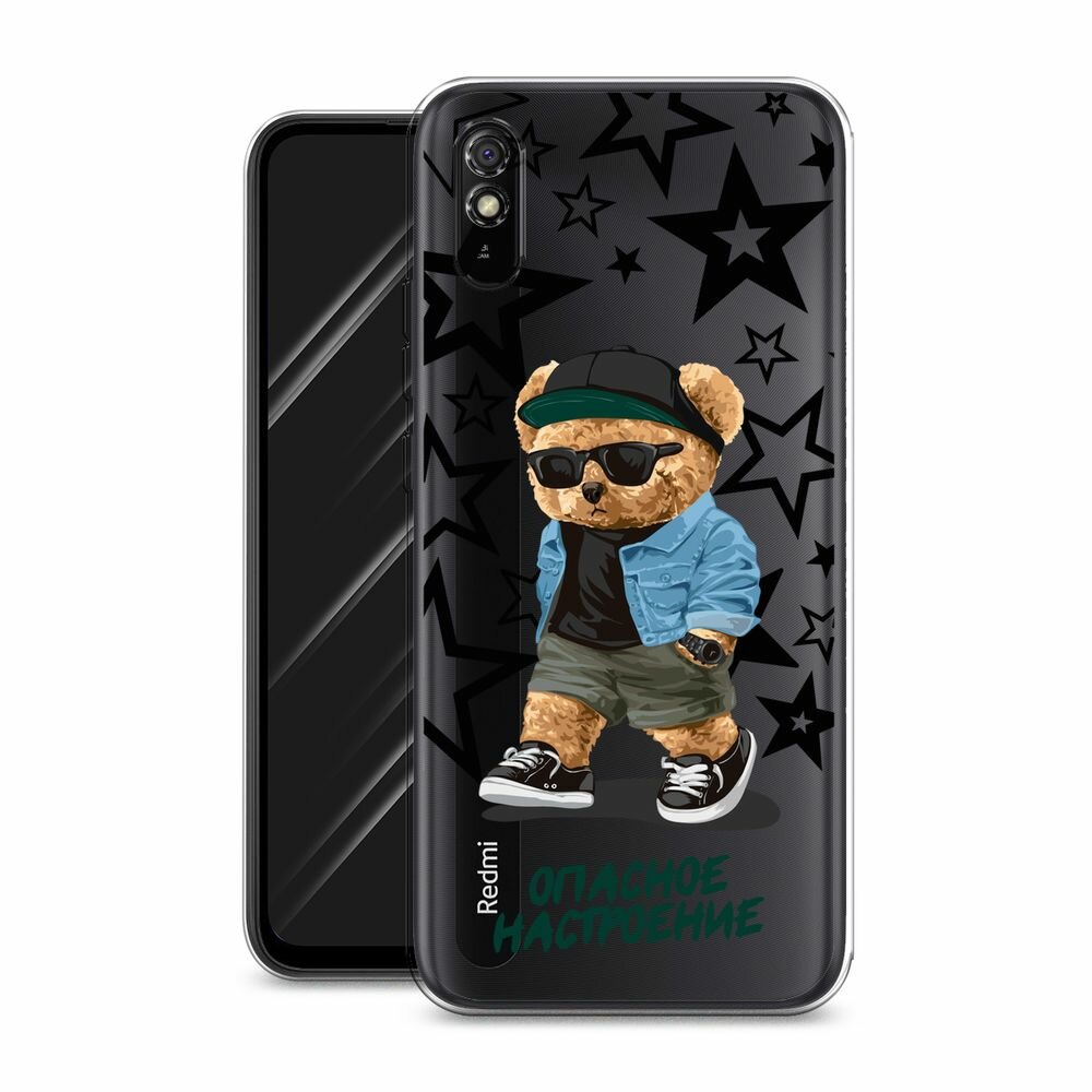 Чехол на Xiaomi Redmi 9A / Сяоми Редми 9А с принтом "Опасное настроение - 23 февраля", прозрачный — фото 1