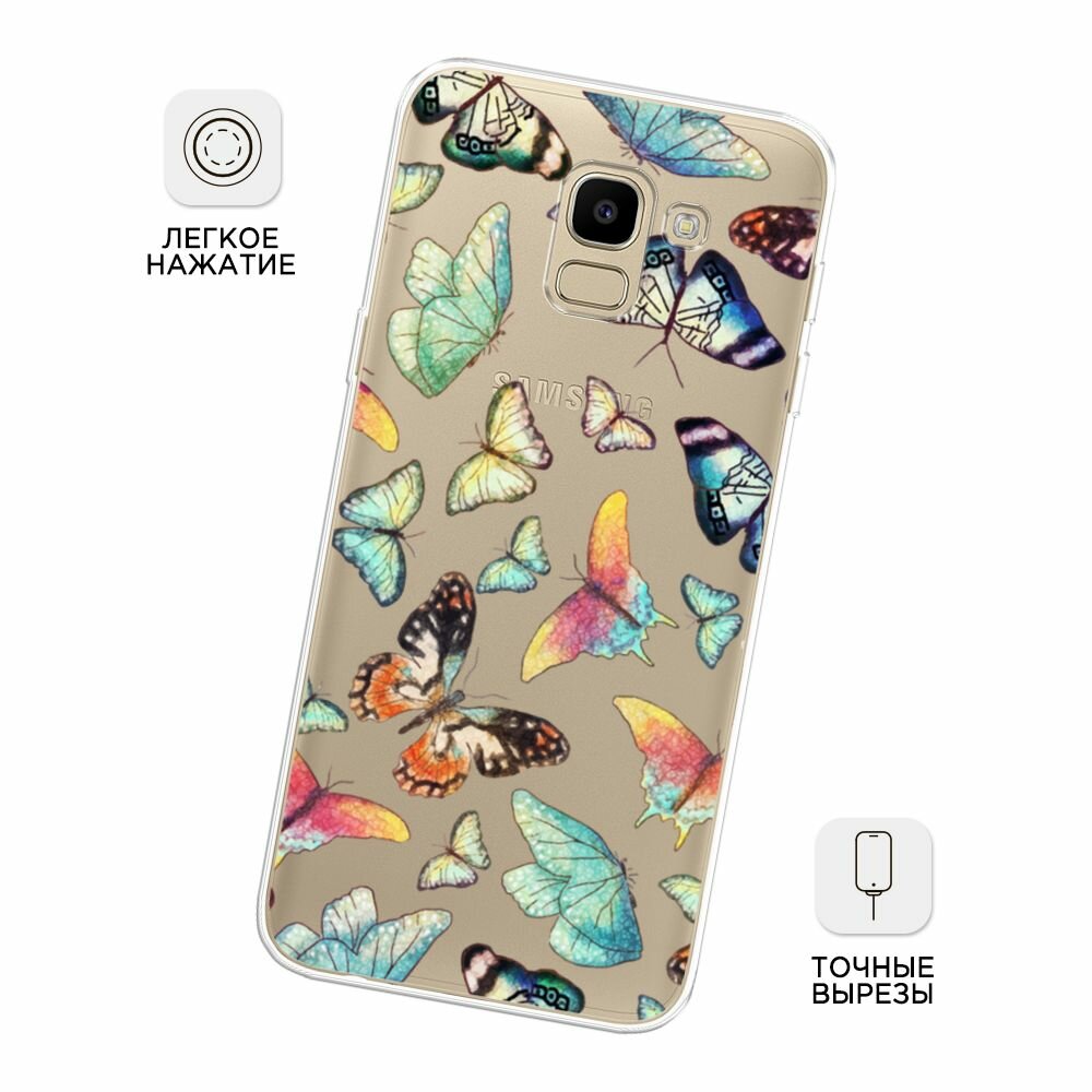 Чехол на Samsung Galaxy J6 2018 / Самсунг Галакси Джей 6 2018 с принтом Бабочки фон, прозрачный — фото 1