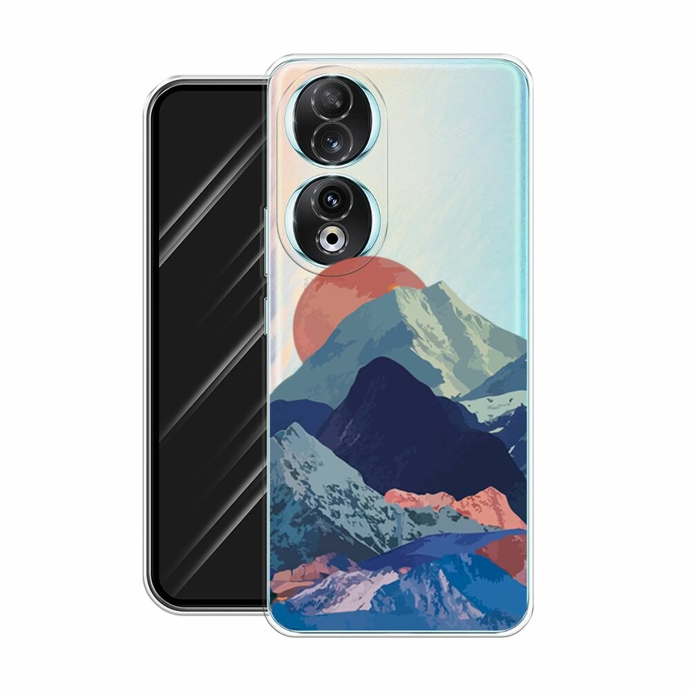 Чехол на Honor 90 / Хонор 90 с принтом "Закат в снежных горах", прозрачный — фото 1