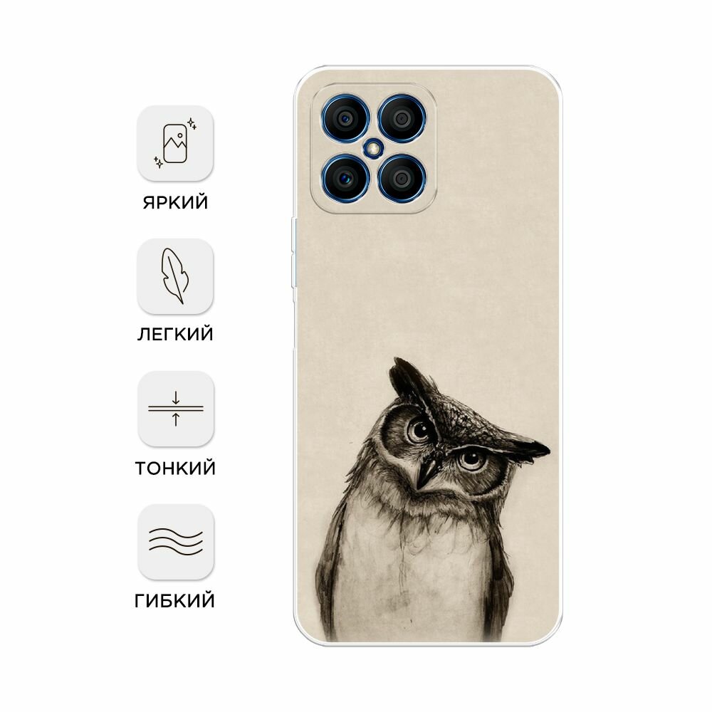 Силиконовый чехол на Honor X8 / Хуавей X8 с принтом Сова — фото 1