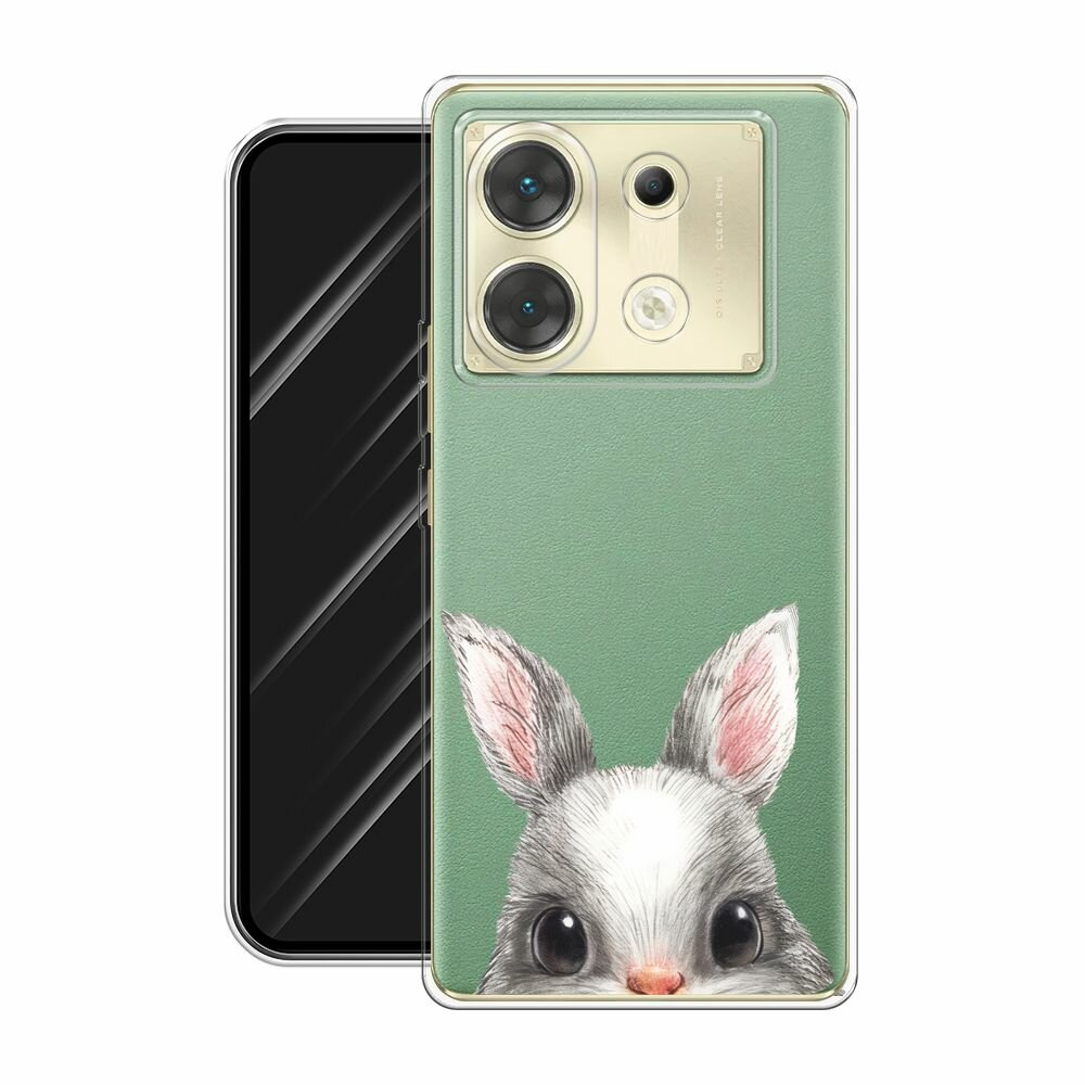 Чехол на Infinix Zero 30 5G / Инфиникс Зеро 30 5G с принтом "Карандашный кролик 2 - 8 марта", прозрачный — фото 1