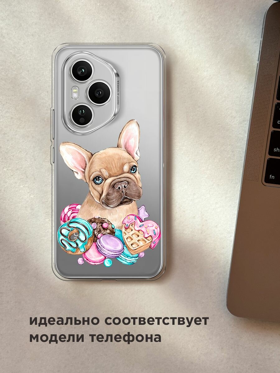 Чехол на Honor 400 Pro / Хонор 400 Про с принтом "Бульдог и сладости", прозрачный — фото 1