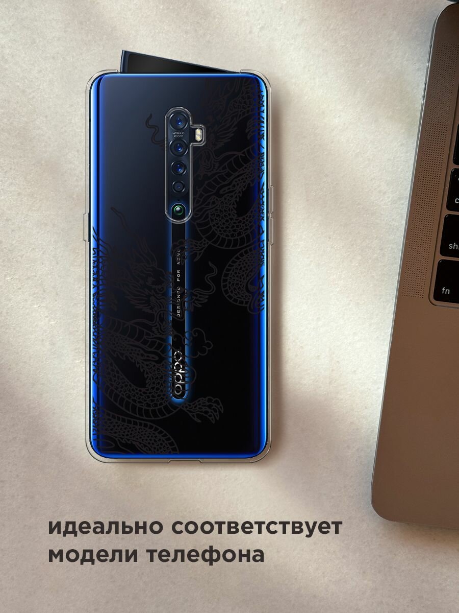 Чехол на Oppo Reno 2 / Оппо Рено 2 с принтом "Два китайских дракона", прозрачный — фото 1