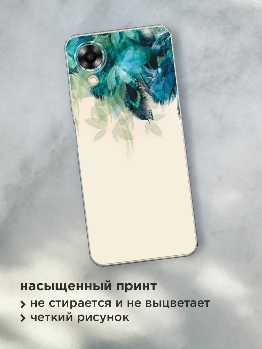 Чехол на Oppo A17K / Оппо A17K с принтом Перья голубого цвета — фото 1