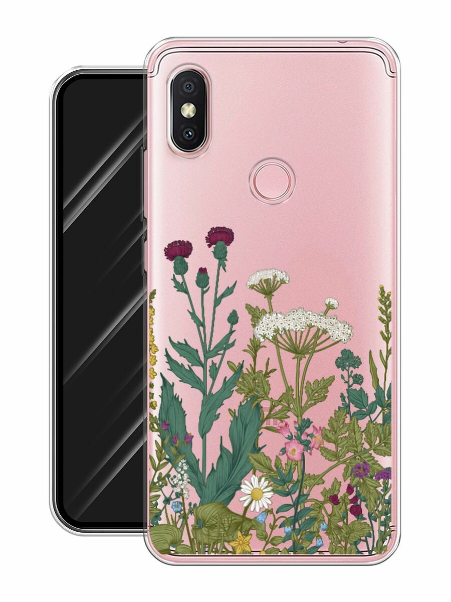 Чехол на Xiaomi Redmi S2 (Redmi Y2) / Сяоми Редми С2 (Редми Y2) с принтом "Дикие полевые цветы", прозрачный — фото 1