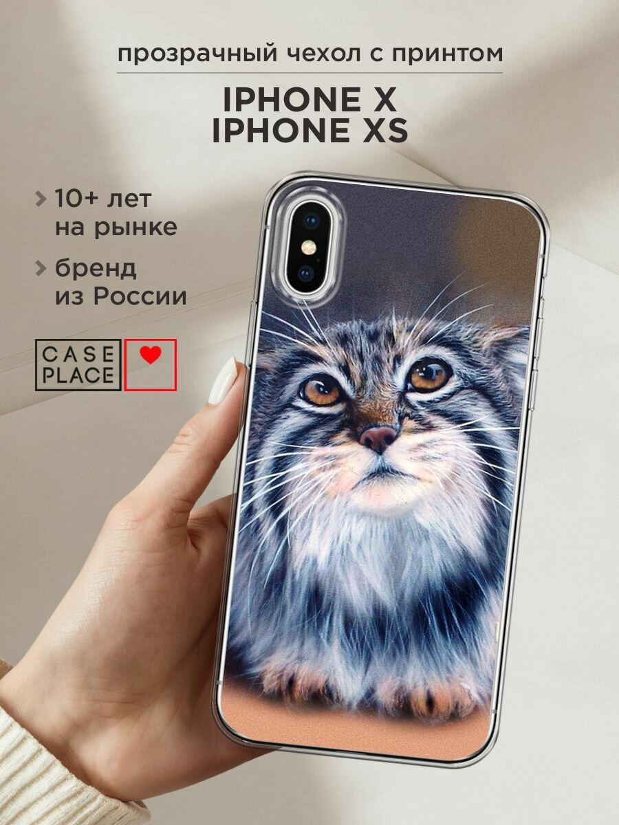 Силиконовый чехол на Apple iPhone X / Айфон X с принтом "Кот манул 2"