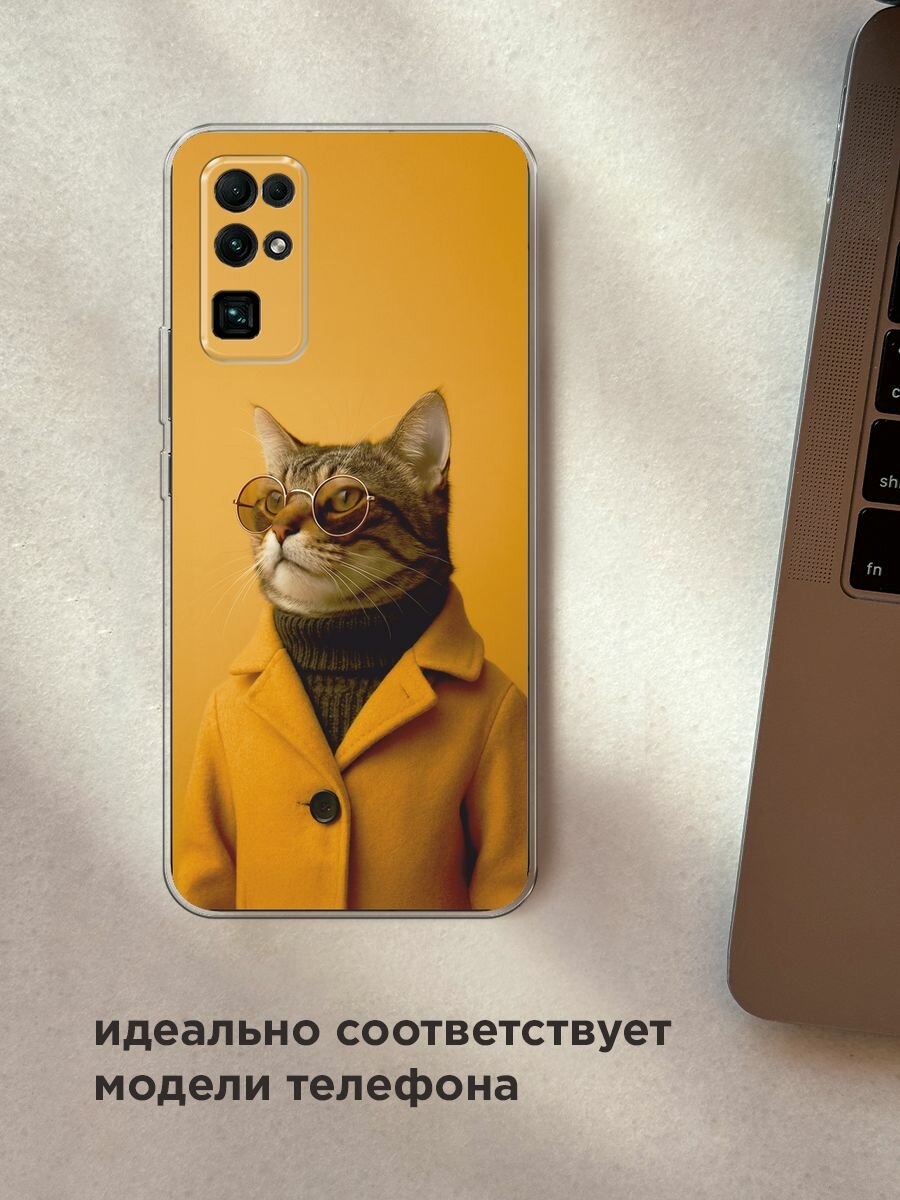 Чехол на Honor 30 / Хонор 30 с принтом "Деловой кот в пальто" — фото 1