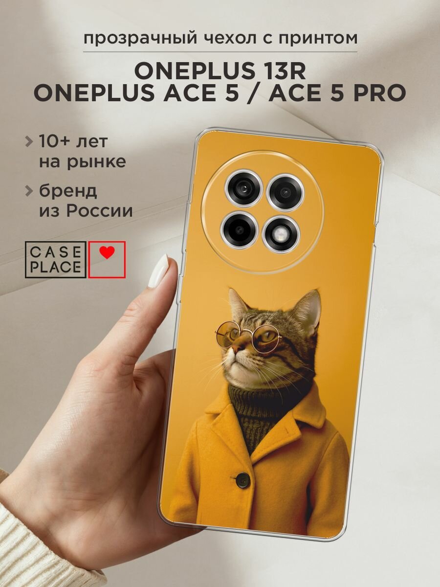 Чехол на Oneplus 13R/Ace 5/5 Pro / Ван Плас 13R/Асе 5/5 Про с принтом "Деловой кот в пальто"