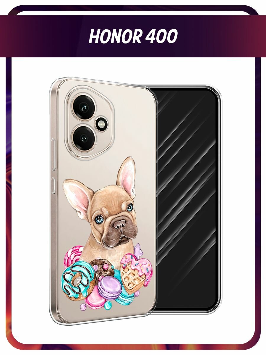 Чехол на Honor 400 / Хонор 400 с принтом "Бульдог и сладости", прозрачный