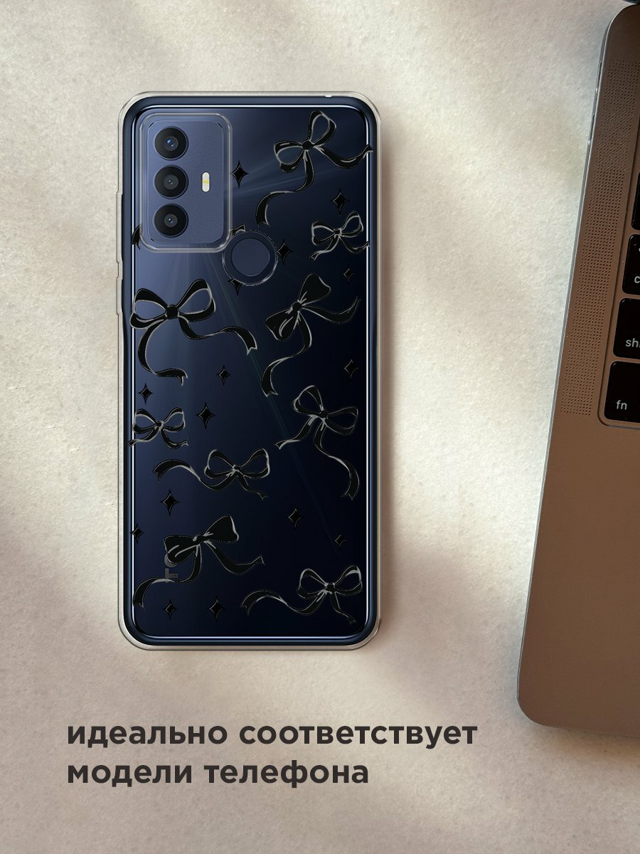 Чехол на TCL 30E/30 SE/305/306 / ТСЛ 30E с принтом "Милые чёрные бантики 4" — фото 1