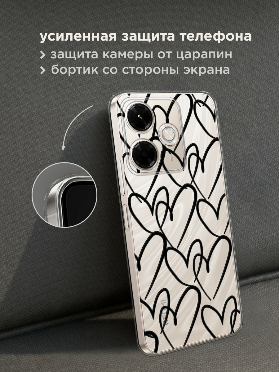 Чехол на Xiaomi Redmi 13X / Сяоми Редми 13X с принтом "Hearts doodle black 1" — фото 1