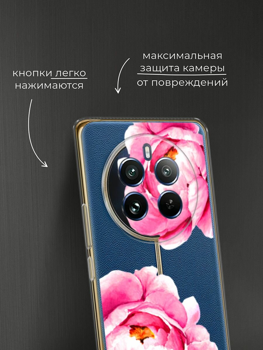 Чехол на Realme 12 Pro / Реалми 12 Про с принтом "Open peonies", прозрачный — фото 1