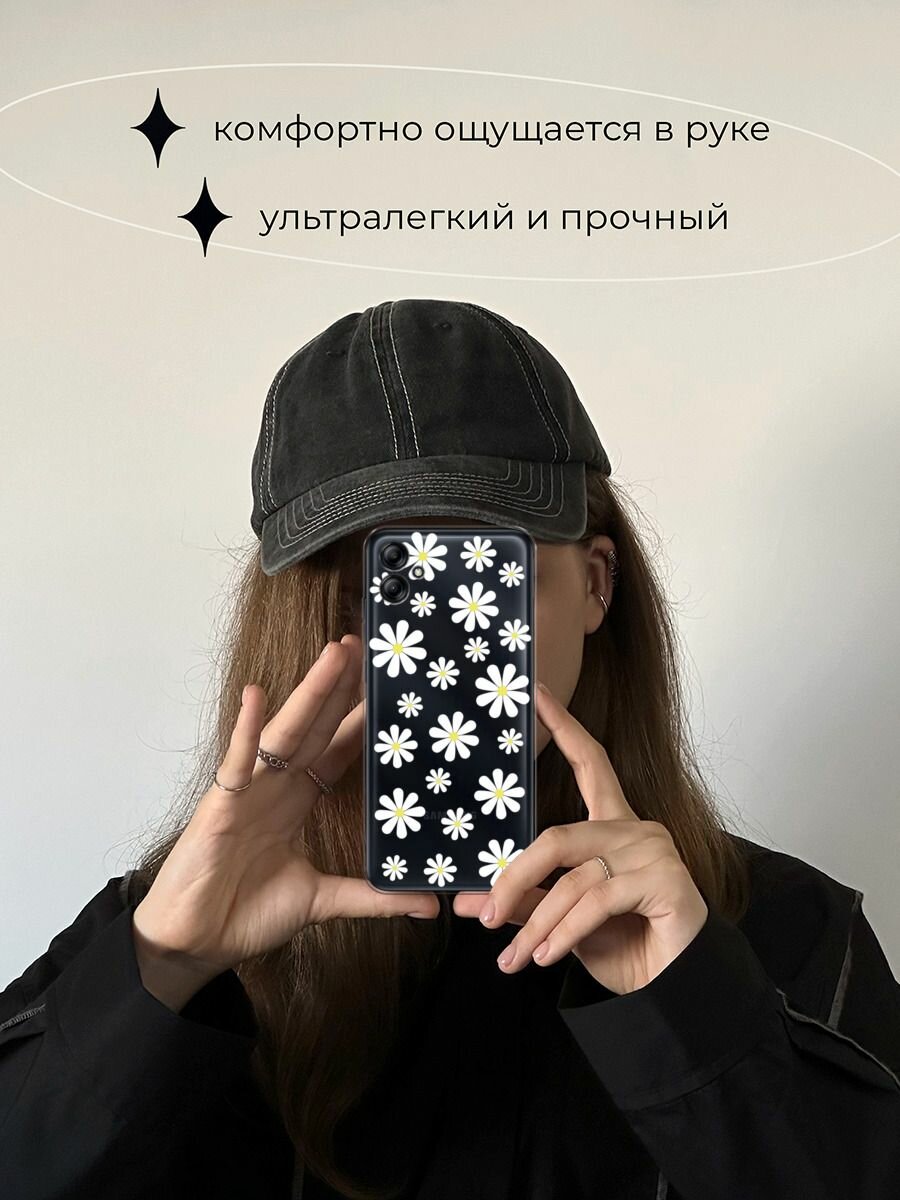 Чехол на Samsung Galaxy A04e / Самсунг A04e с принтом "Большие ромашки", прозрачный — фото 1