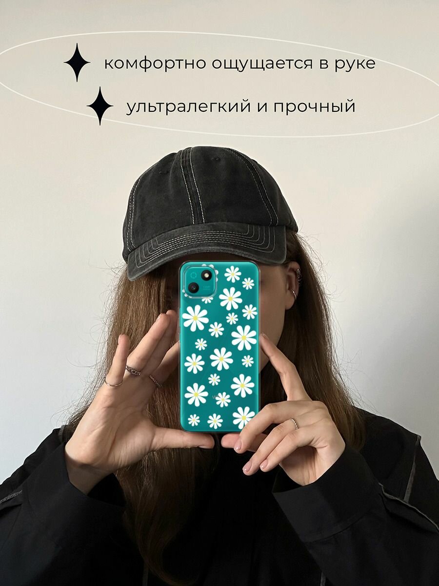 Чехол на Wiko T10 / Вико Т10 с принтом "Большие ромашки", прозрачный — фото 1