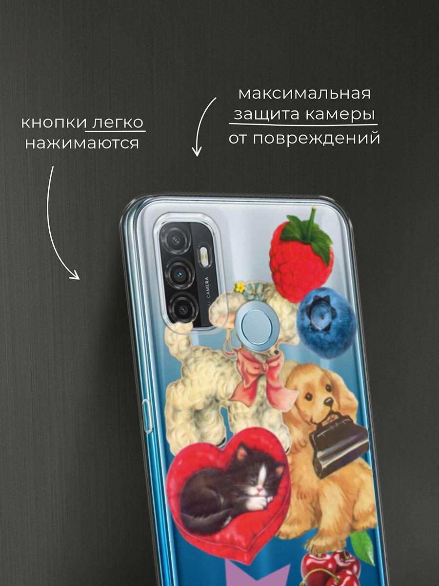 Чехол на Oppo A53 / Оппо А53 с принтом "Милые стикеры", прозрачный — фото 1