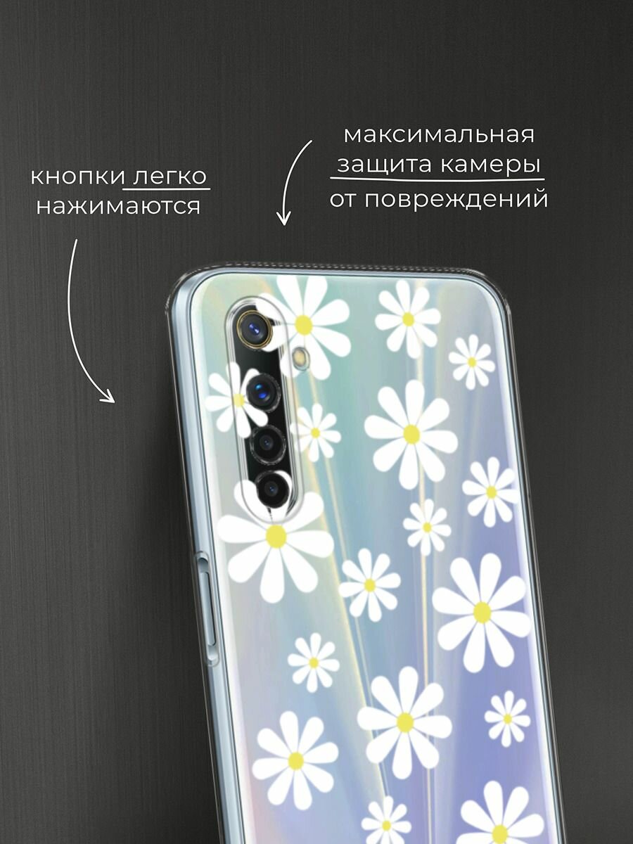 Чехол на Realme 6 / Реалми 6 с принтом "Большие ромашки", прозрачный — фото 1