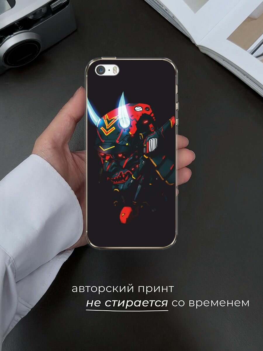 Чехол на Apple iPhone 5/5S/SE / Айфон 5/5S/SE с принтом "Неоновый самурай" — фото 1