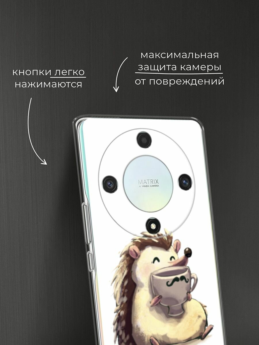 Силиконовый чехол на Honor X9A / Хонор X9A с принтом "Еж кофеман" — фото 1