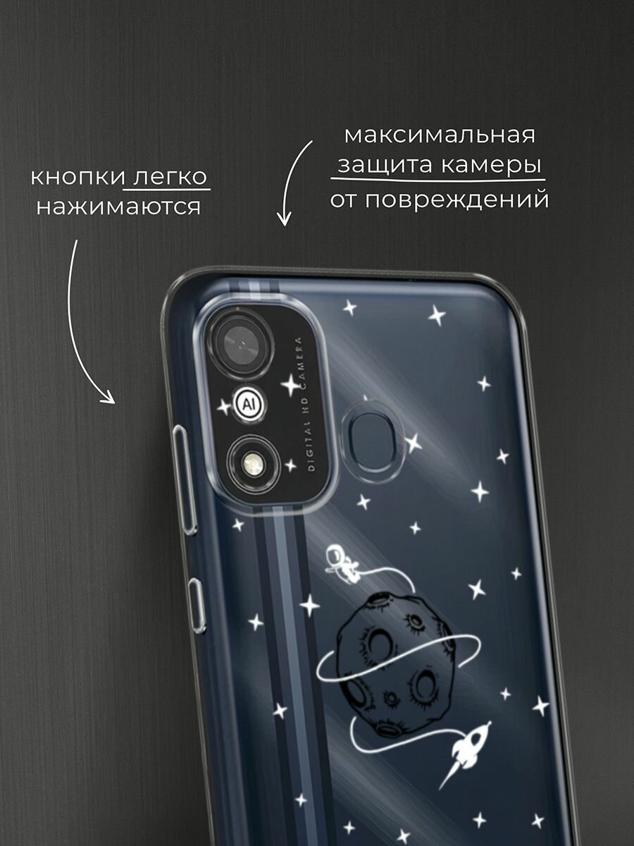 Чехол на Itel A27 / Ител А27 с принтом "Полет вокруг луны", прозрачный — фото 1