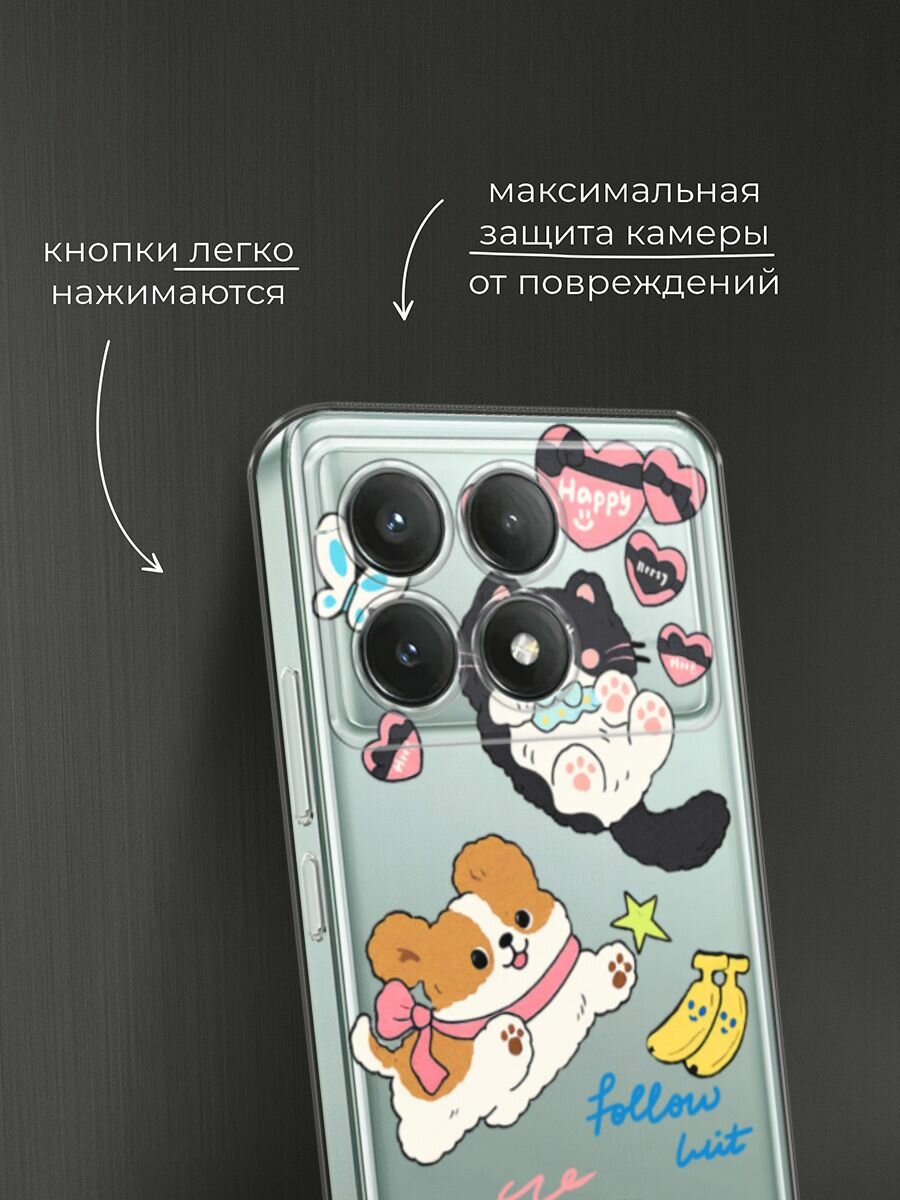 Чехол на Xiaomi Poco X6 PRO 5G / Поко X6 Про 5G с принтом "Кудрявые животные", прозрачный — фото 1