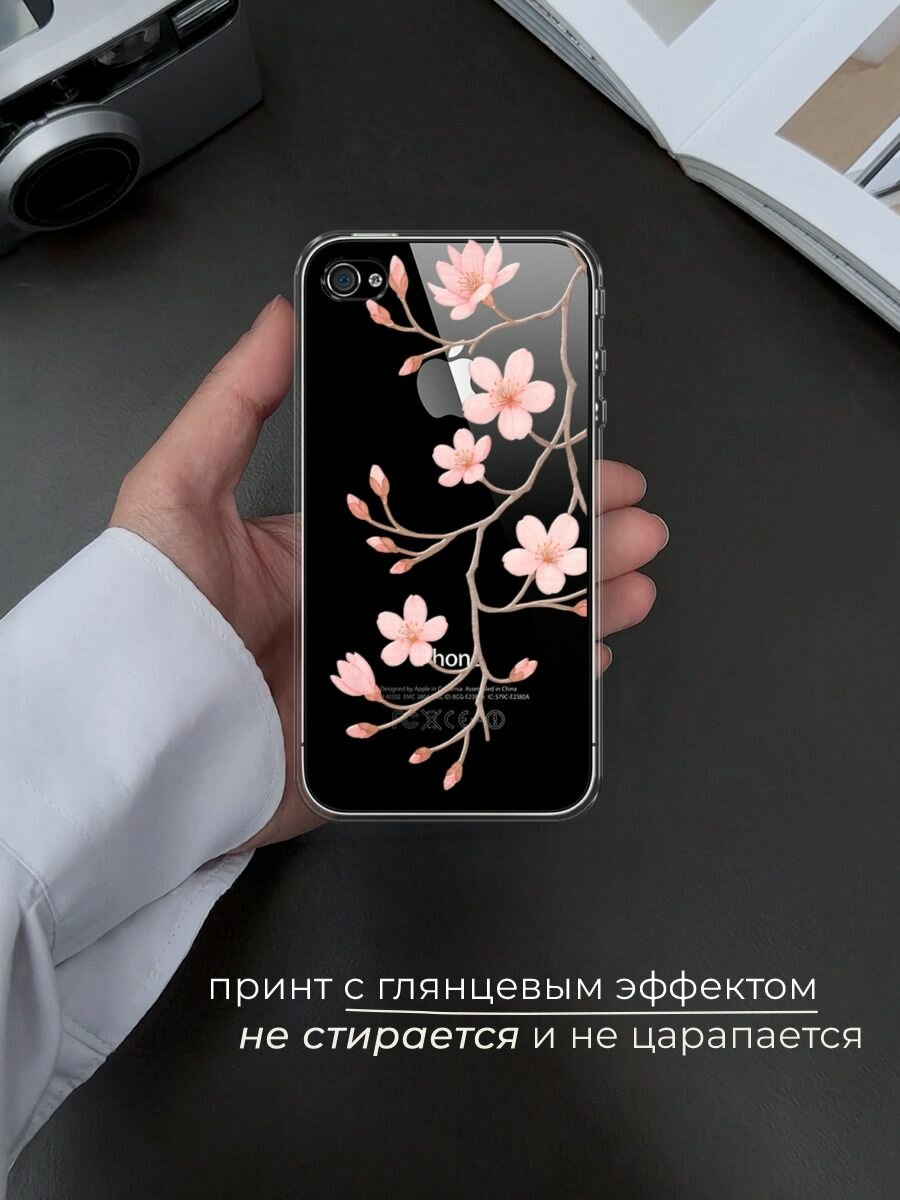 Чехол на Apple iPhone 4/4S / Айфон 4/4S с принтом "Веточка распускающейся сакуры 2" — фото 1