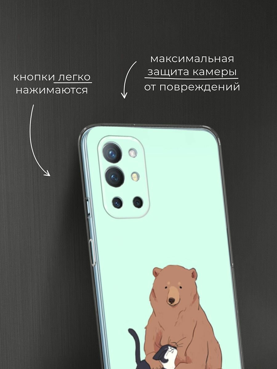 Чехол на OnePlus 9R / ВанПлас 9R с принтом "Медведь и кошка дружба" — фото 1