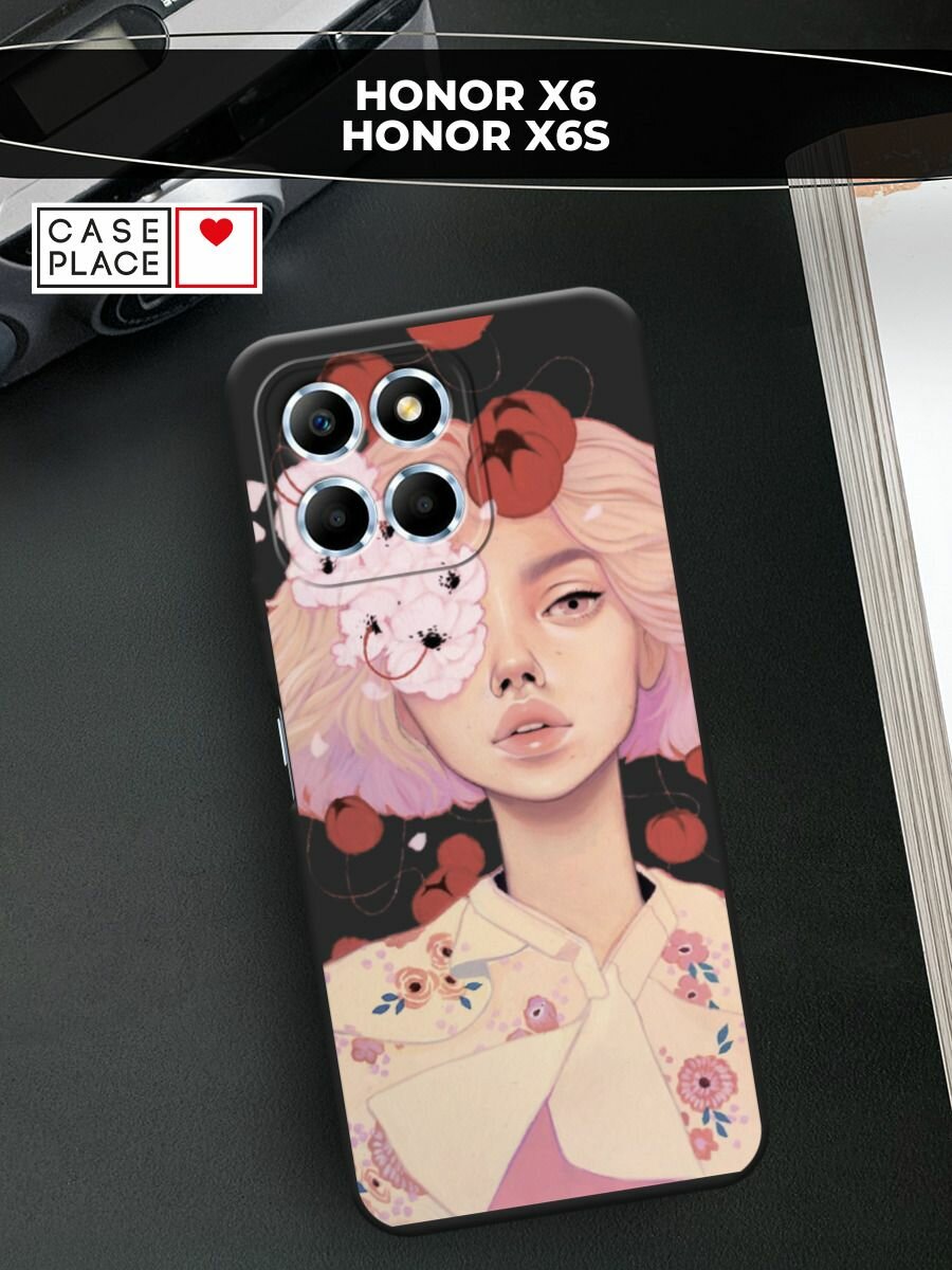 Черный матовый чехол на Honor X6 / Хонор Х6 с принтом "Цветочная анархия"