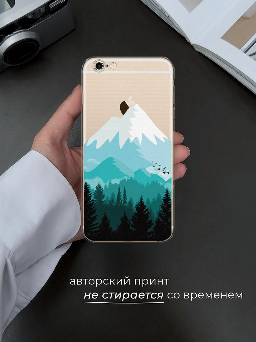 Чехол на Apple iPhone 6 Plus/6S Plus / Айфон 6 Плюс/Айфон 6С Плюс с принтом "Синяя снежная гора", прозрачный — фото 1