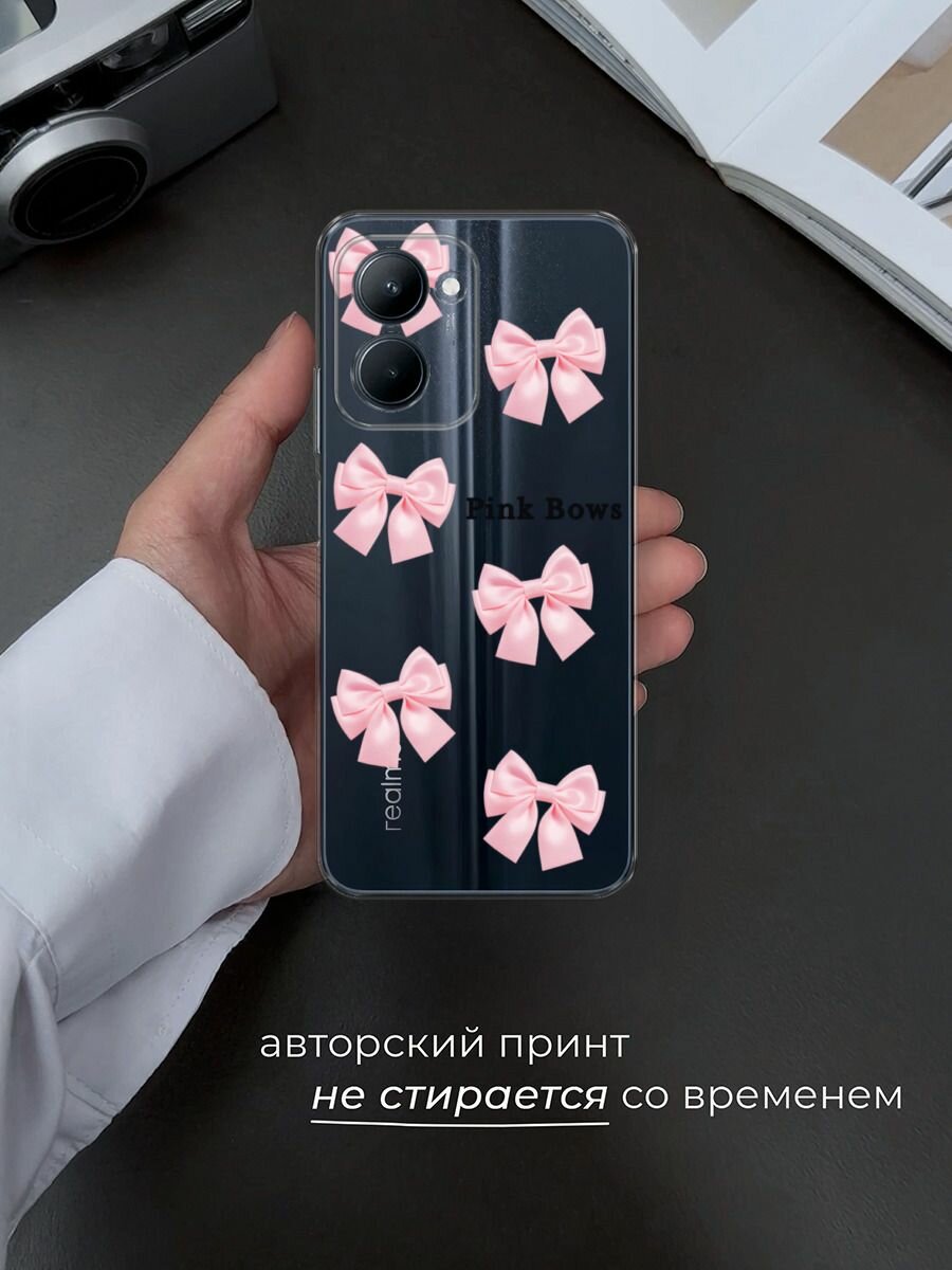 Чехол на Realme C33 / Реалми С33 с принтом "Pink Bows", прозрачный — фото 1